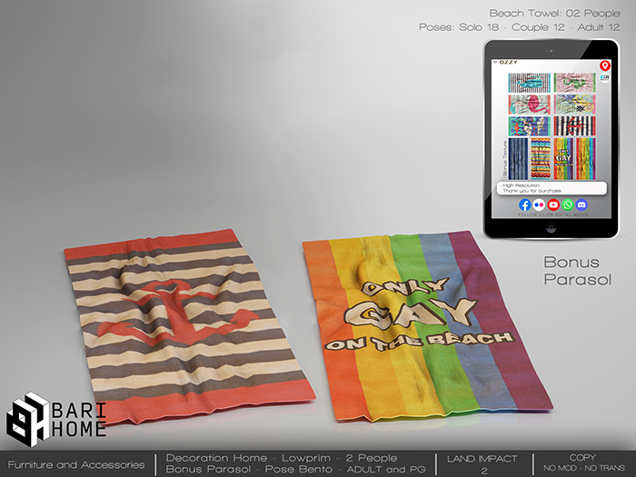 Second Life Marketplace - [BARI HOME] Summer Beach Towel